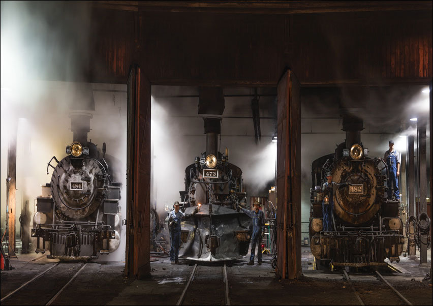 Steam locomotives in the roundhouse of the Durango & Silverton Narrow ...
