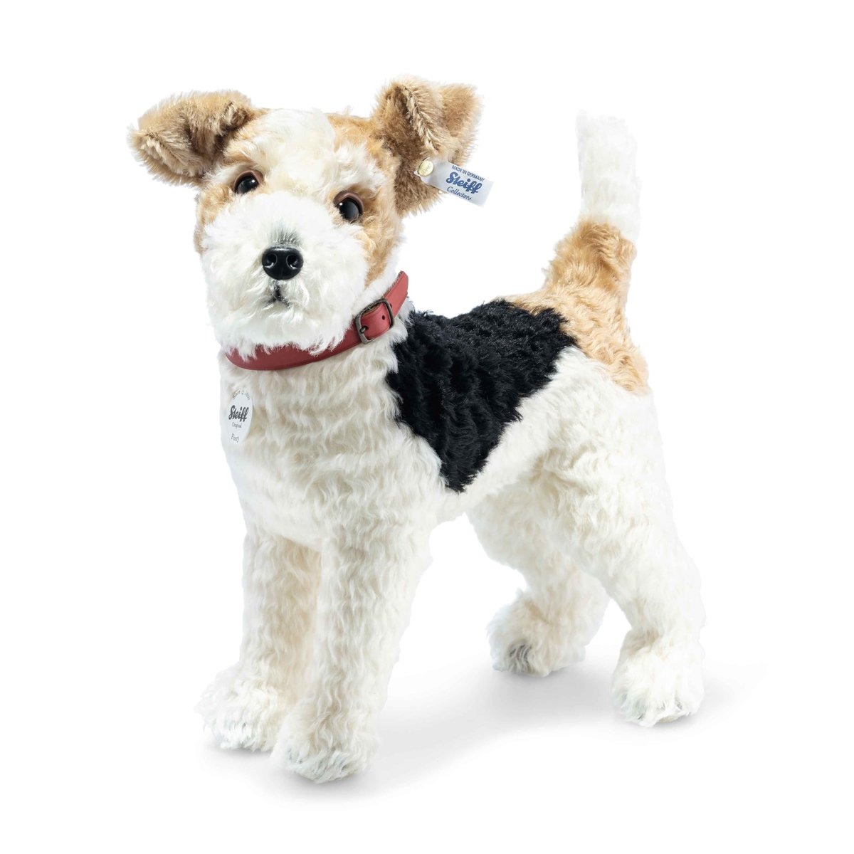 Steiff Foxy Fox Terrier 35 cm z obrożą z prawdziwej skóry (biały ...