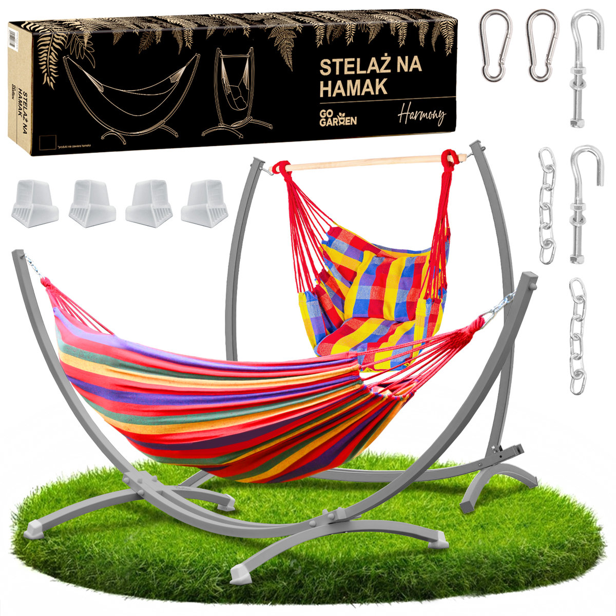 stelaż na hamak szary 2w1 + hamak + krzesło brazylijskie - GoGarden ...
