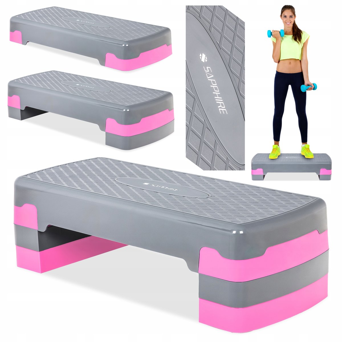 STEP do ćwiczeń fitness AEROBIKU 3 stopnie SAPPHIRE SG-048 modułowy ...