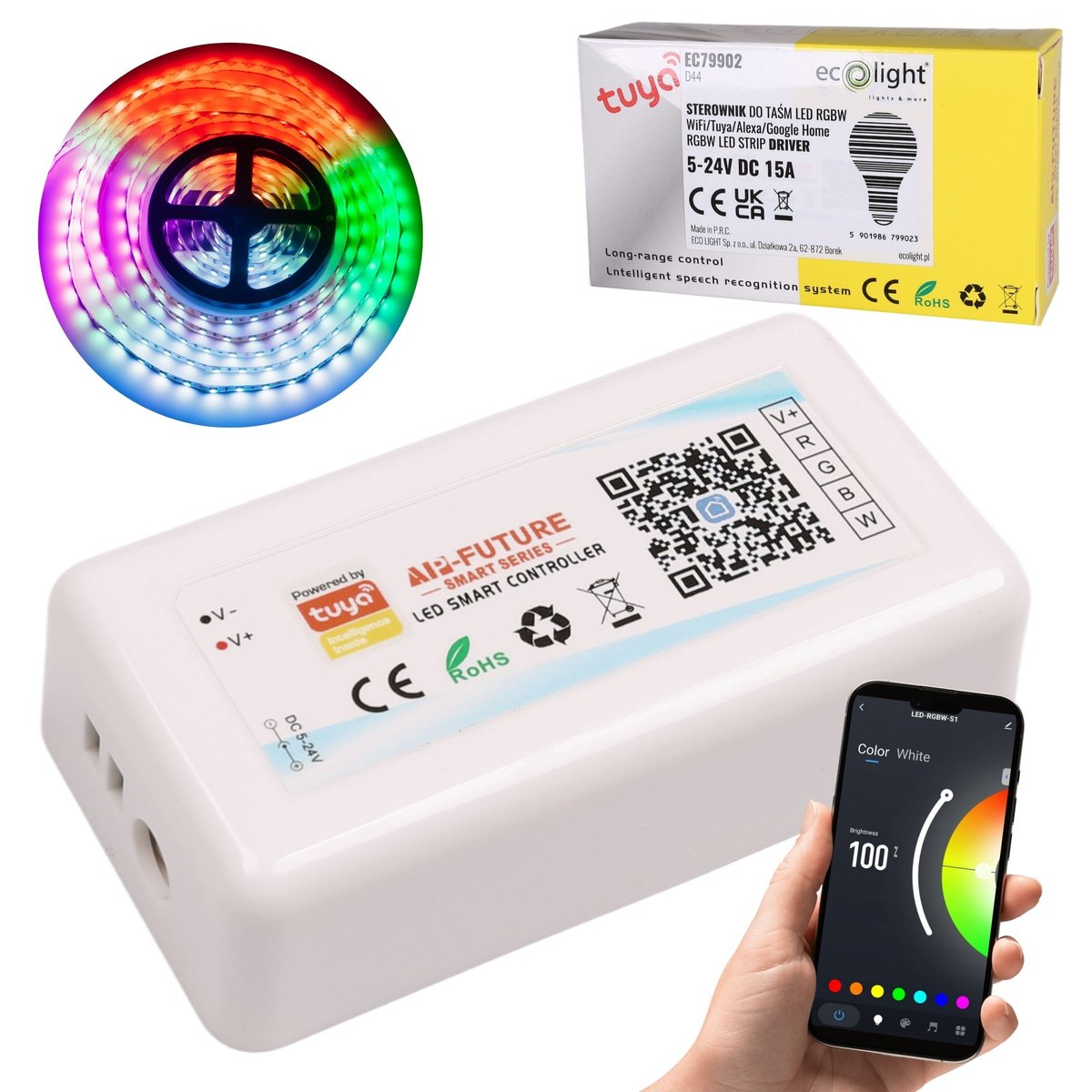 Sterownik LED RGBW Tuya 15A 180W 12V – Inteligentne sterowanie taśmami ...