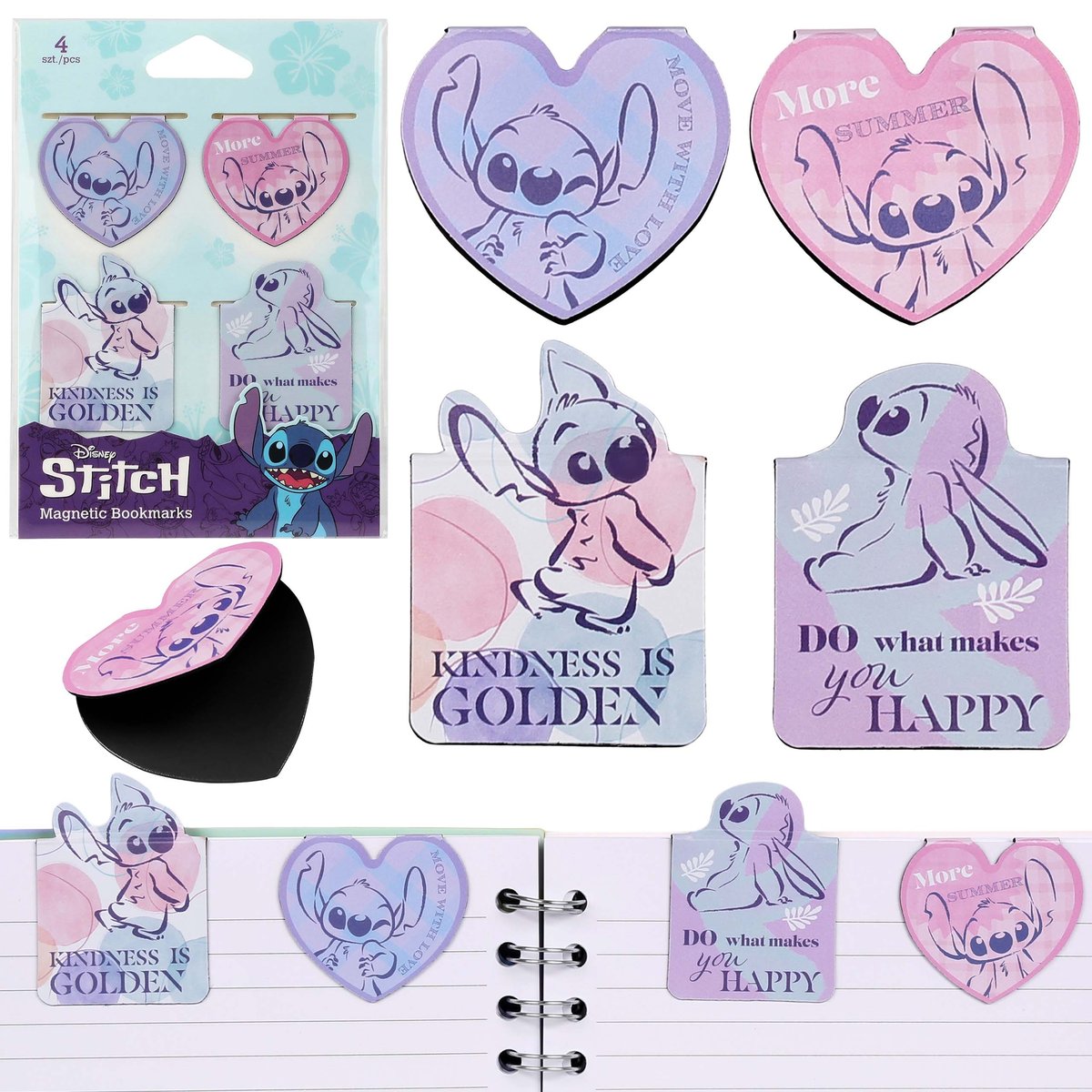 Stitch DISNEY ZESTAW 4 sztuk, MAGNETYCZNA Zakładka do książki, znacznik ...