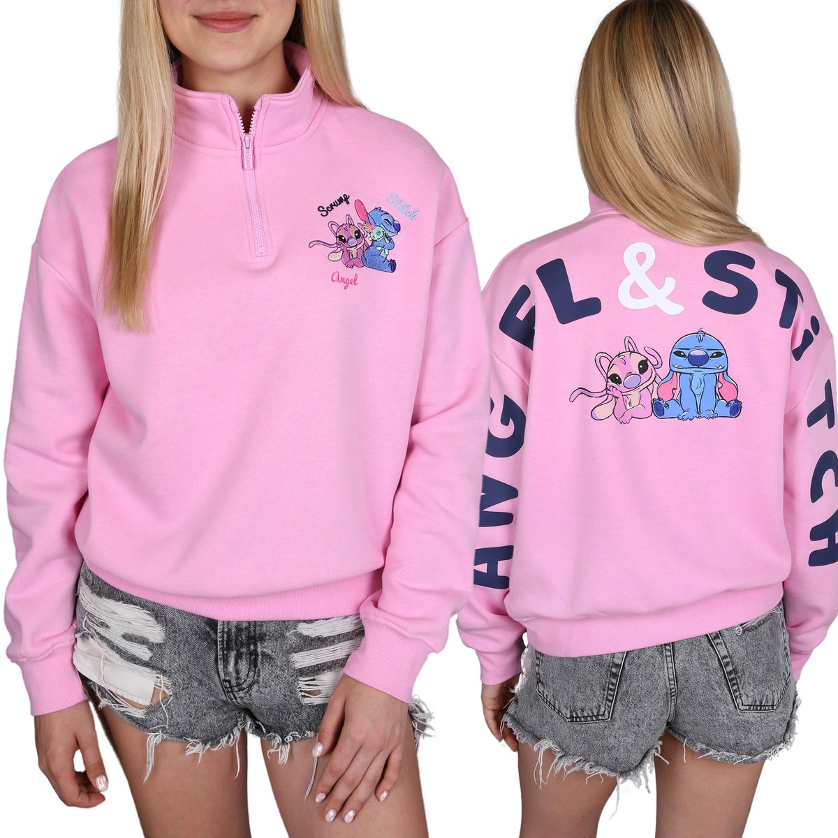 Stitch i Andzia Disney Różowa, bawełniana bluza dziewczęca, ciepła 7-8 ...