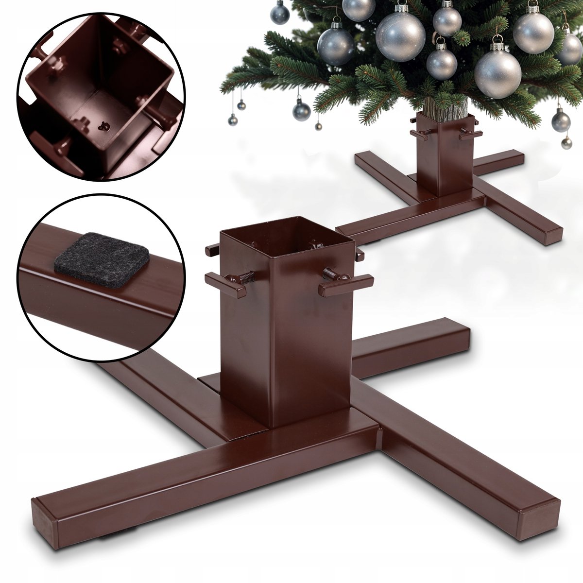 STOJAK NA POD ŻYWĄ CHOINKĘ LOFT BRĄZOWY Z MISĄ NA WODĘ METALOWY DO ...