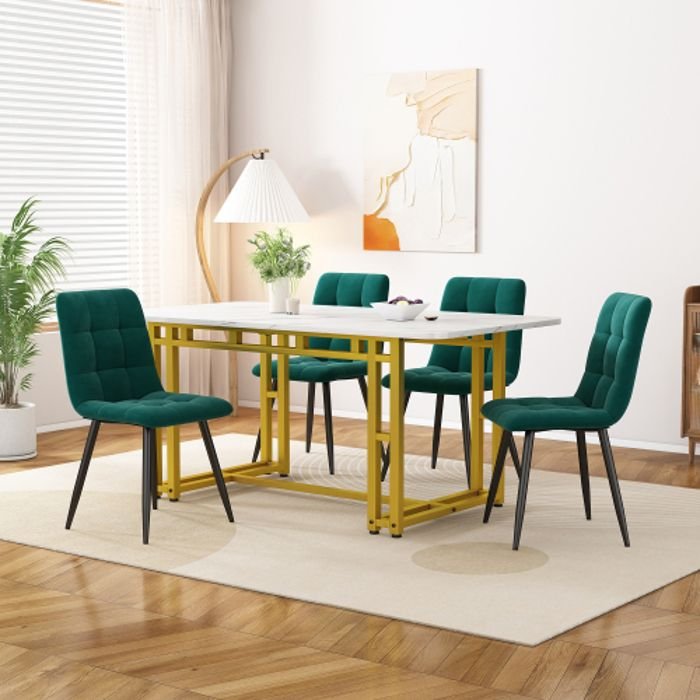 Stół jadalny 120x70cm ze złotymi nogami z zestawem 4 krzeseł, zestaw do ...