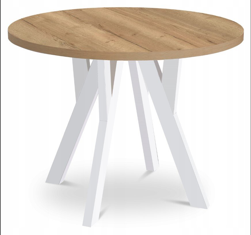 Stół Okrągły Rozkładany 100 / 200 Erni Max Salon Dąb Halifax Noga Biała ...