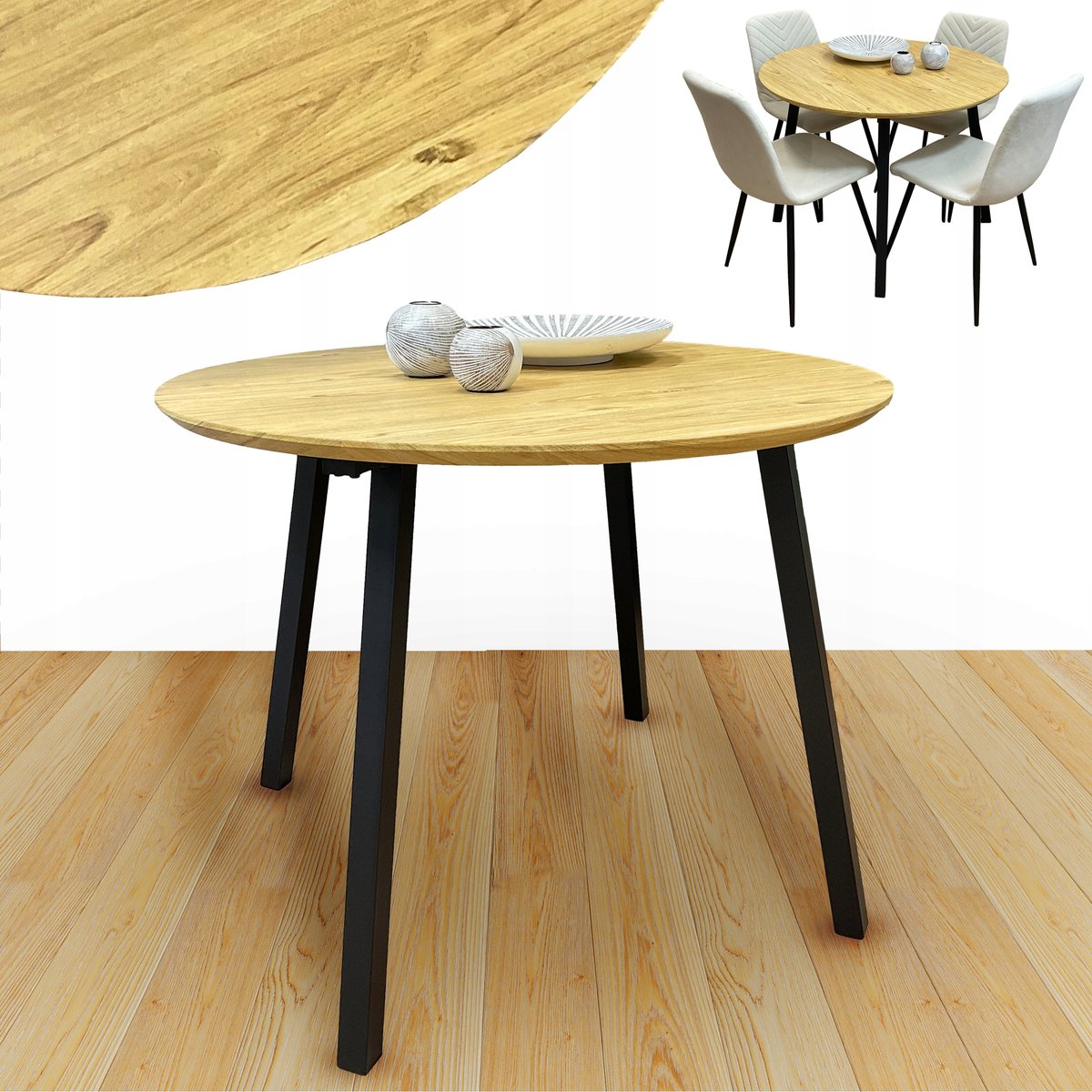 STÓŁ OKRĄGŁY SKANDYNAWSKI SALON JADALNIA KUCHNIA HUGO FI90 DĄB ZŁOTY ...