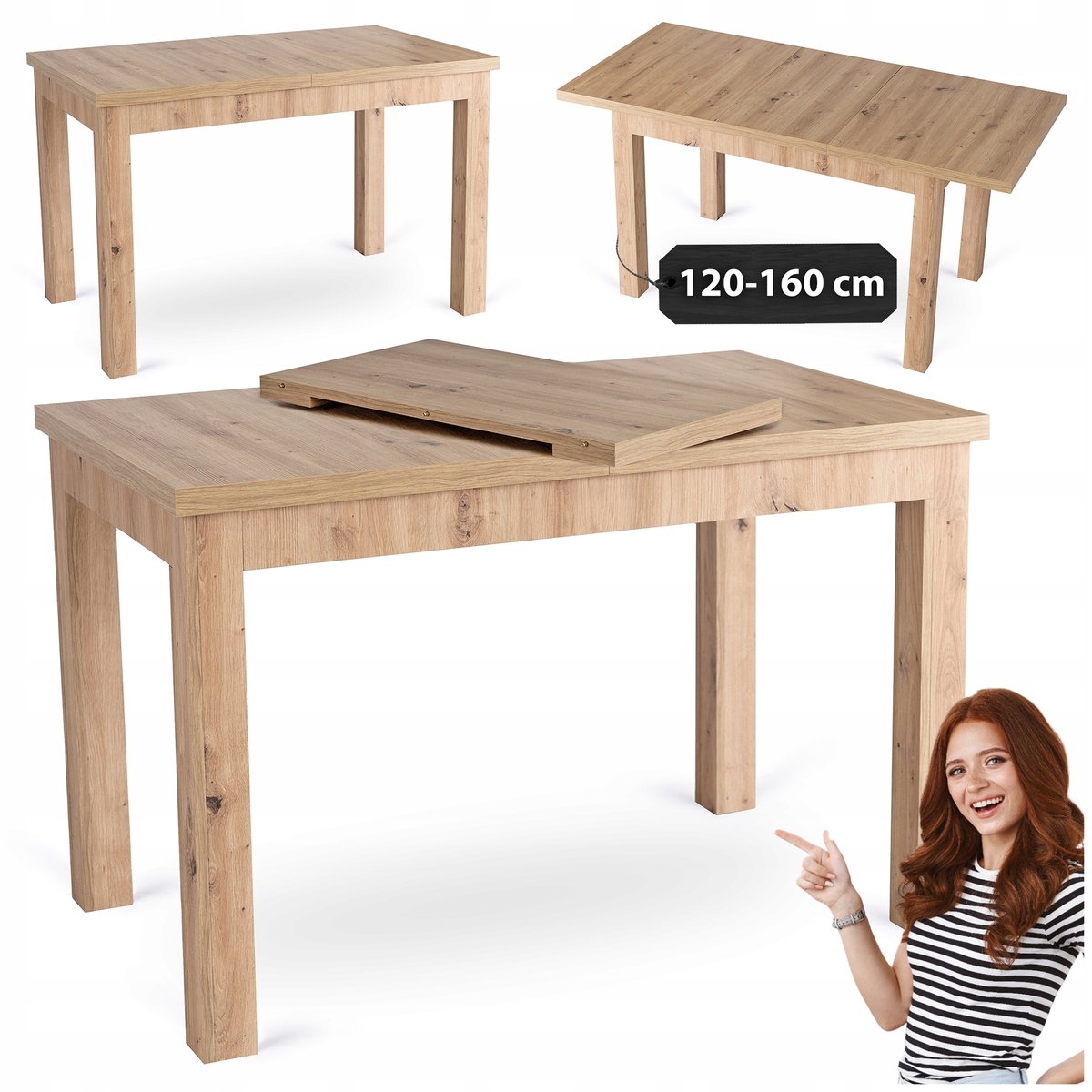 Stół Rozkładany 120-160 do Jadalni Salonu Kuchni SKUBI Dąb Artisan Loft ...