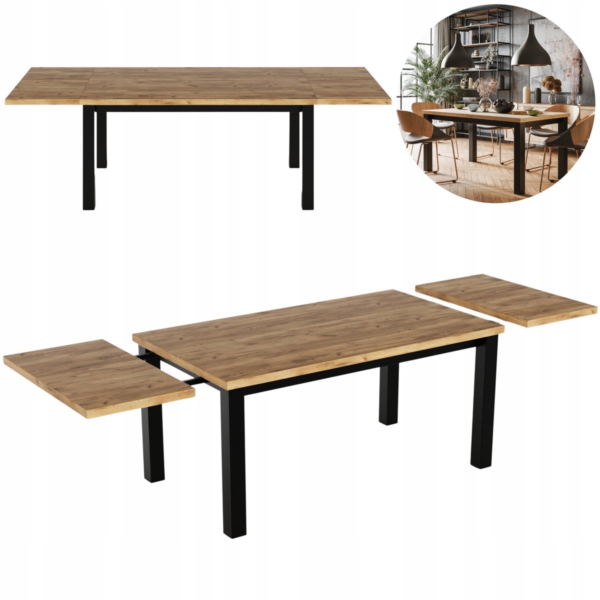 Stół Rozkładany do Jadalni Kuchenny 180/280 x 80 cm METALOWA PODSTAWA ...