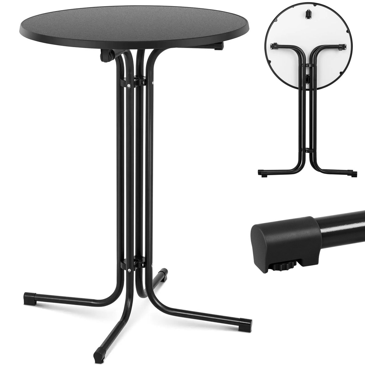 Stół stolik barowy okrągły wysoki składany śr. 80 cm wys. 110 cm czarny ...