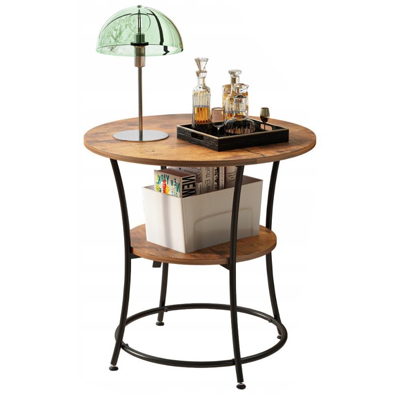 Stolik kawowy ława industrialny okrągły do salonu z półką brąz loft 55 cm - MuvuHome | Sklep ...