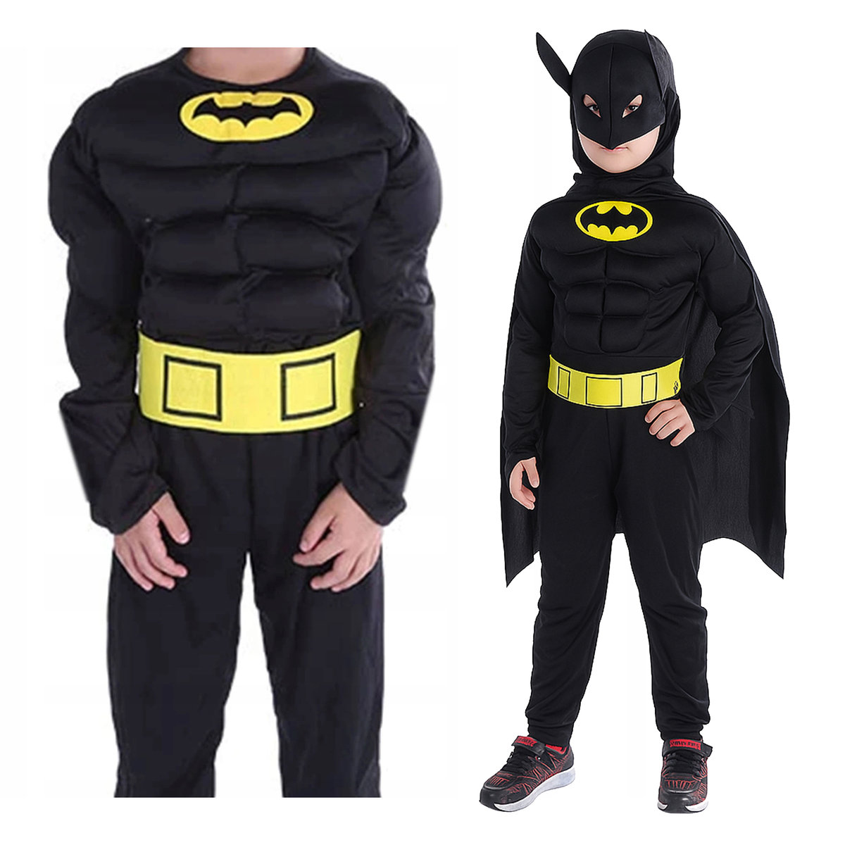 STRÓJ BATMAN KOSTIUM BATMANA MIĘŚNIE MASKA 110-120cm BAL PRZEBIERAŃCÓW ...