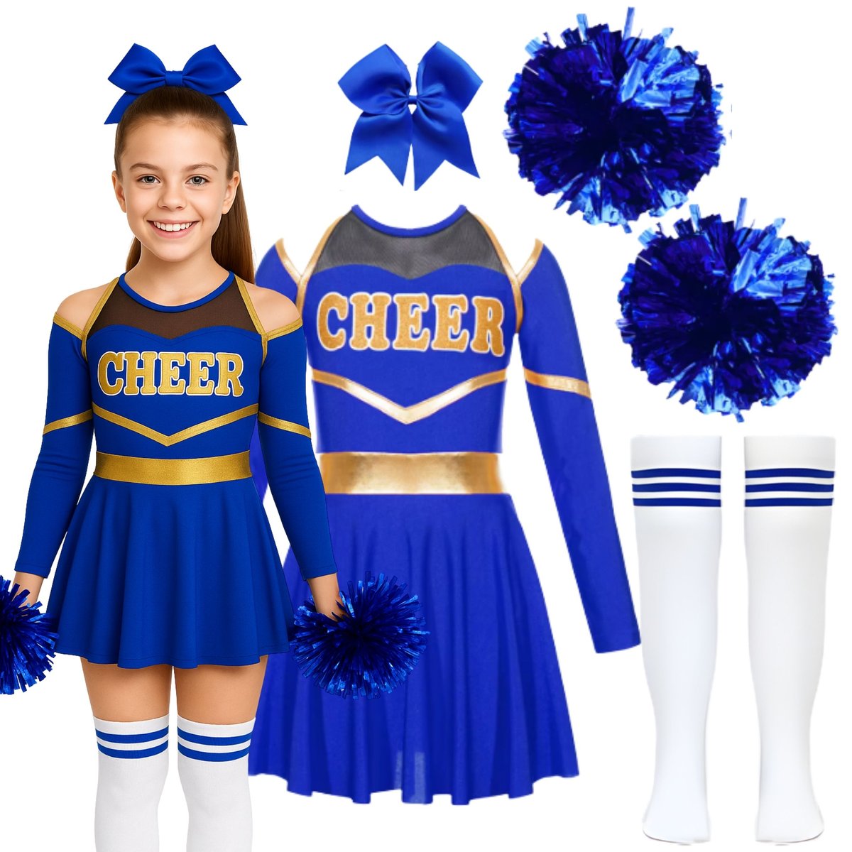Strój Cheerleaderki Tancerki Czirliderka Taneczny Kostium Pompony 110 ...
