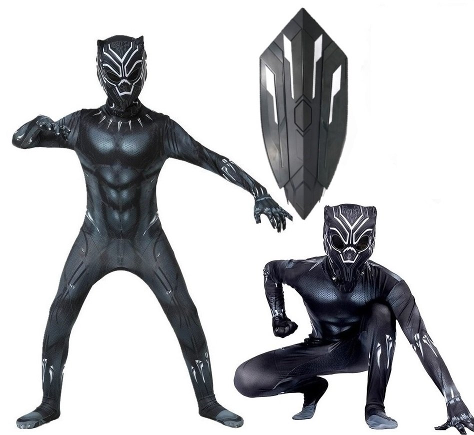 STRÓJ CZARNA PANTERA SKIN COSPLAY TARCZA NA BAL KARNAWAŁ 128 134 CM ...