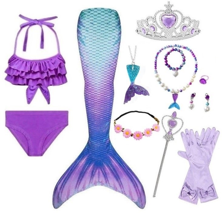 Strój Kąpielowy Syrenka Syrena Arielka Ogon Kostium 3 Części 146/152 ...