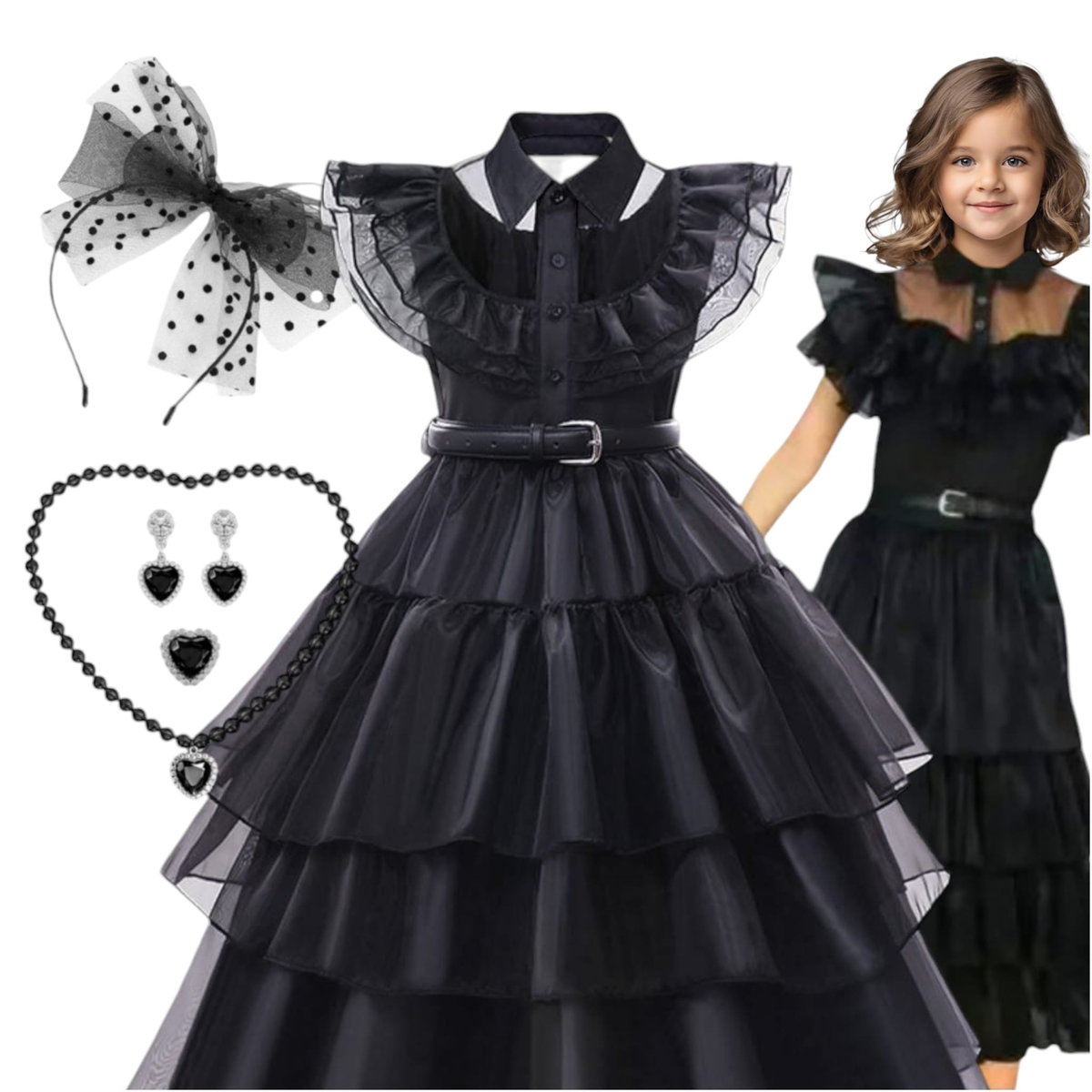 Strój Karnawałowy Wednesday Sukienka Kostium Na Bal Addams Dodatki ...
