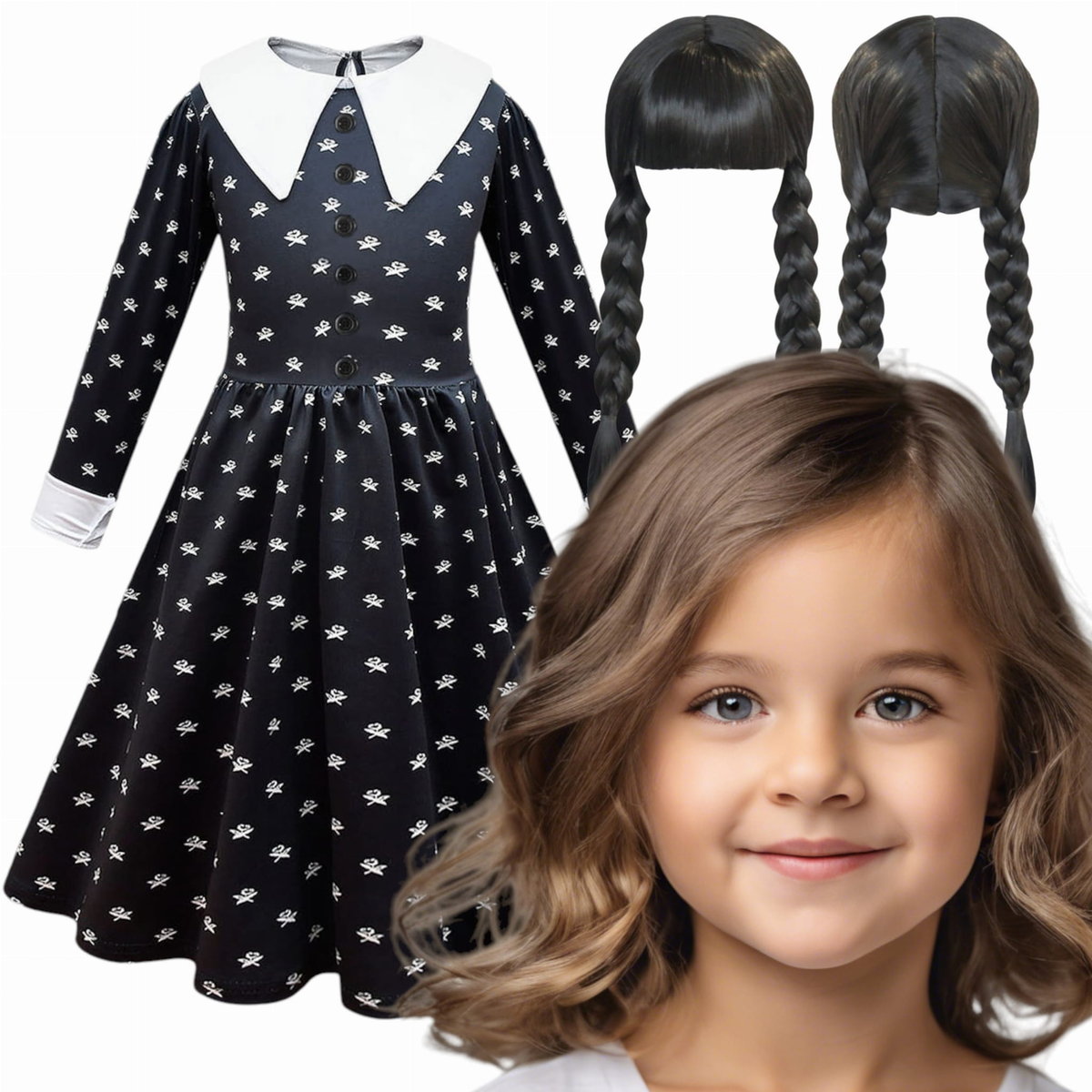 Strój Karnawałowy Wednesday Sukienka Kostium Na Bal Addams Peruka 134-140 - Tutuu | Przyjęcia i ...