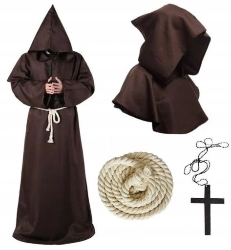 STRÓJ KOSTIUM PRZEBRANIE HABIT MNICH KSIĄDZ ZAKONNIK HALLOWEEN L/XL 182 ...