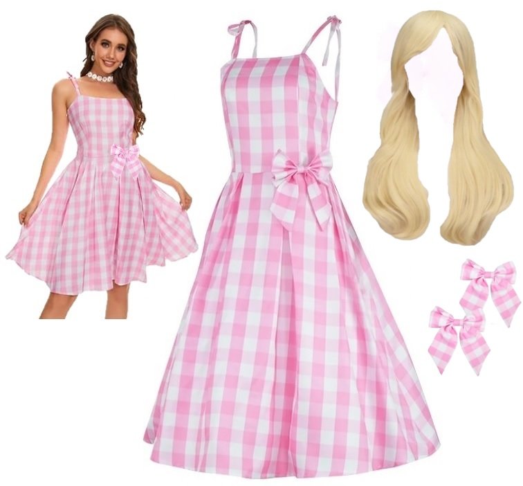 Strój Kostium Przebranie Sukienka Barbie Cosplay Dla Dorosłych Peruka S ...