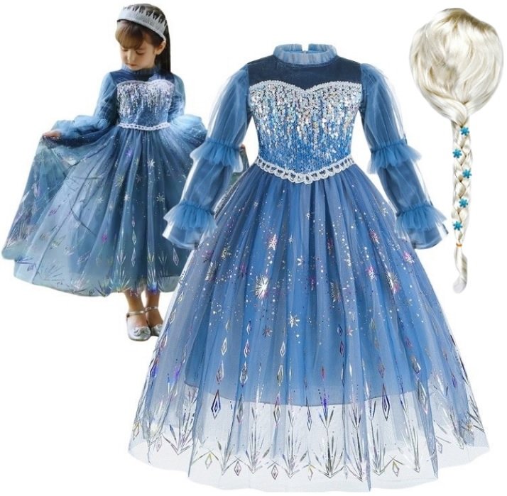 STRÓJ KOSTIUM PRZEBRANIE SUKIENKA ELZA ELSA PERUKA BAL KARNAWAŁ 104 110 - Hopki | Przyjęcia i ...