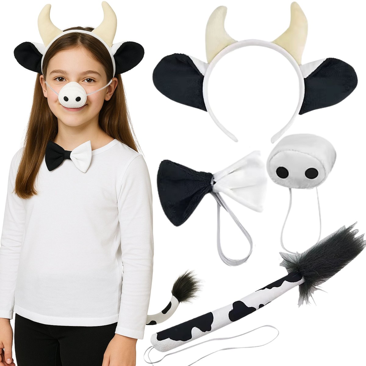 Strój Krówki Krówka Przebranie Krowy Łaciata Mućka Ogon Opaska Nosek ...
