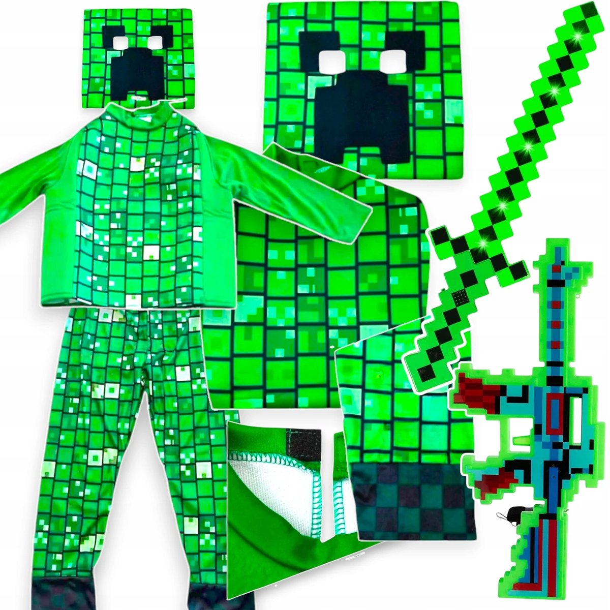 STRÓJ MINECRAFT PRZEBRANIE DLA CHŁOPCA CREEPER KOMPLET MASKA KOSTIUM NA ...
