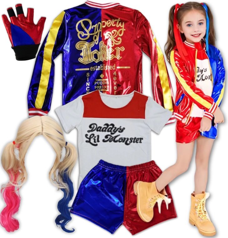 Strój Przebranie Harley Queen Harla Styl Gotam Karnawał Halloween 122 ...