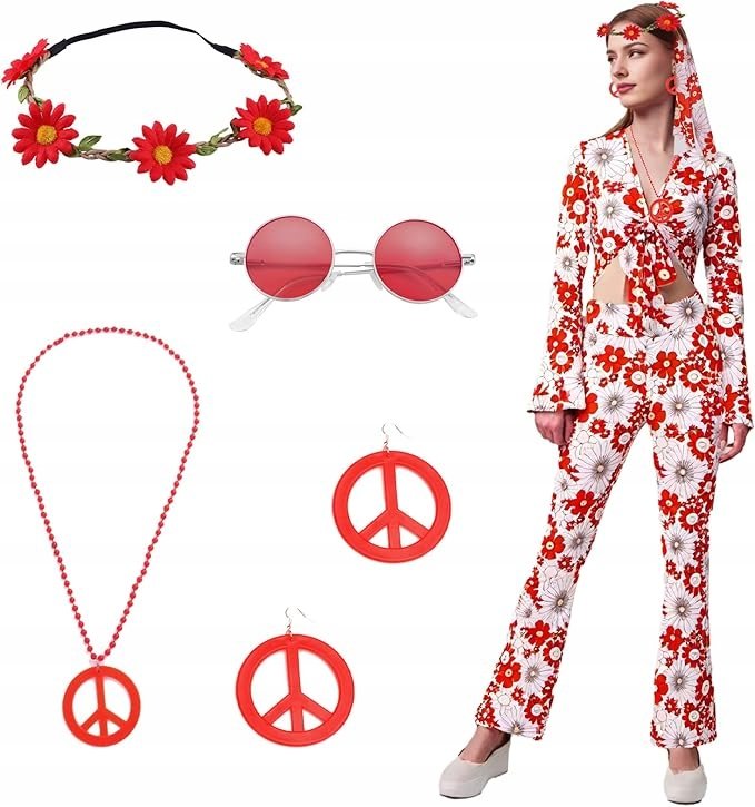 STRÓJ PRZEBRANIE HIPISA BOHO LATA 70 80 VINTAGE AKCESORIA RETRO COSPLAY ...