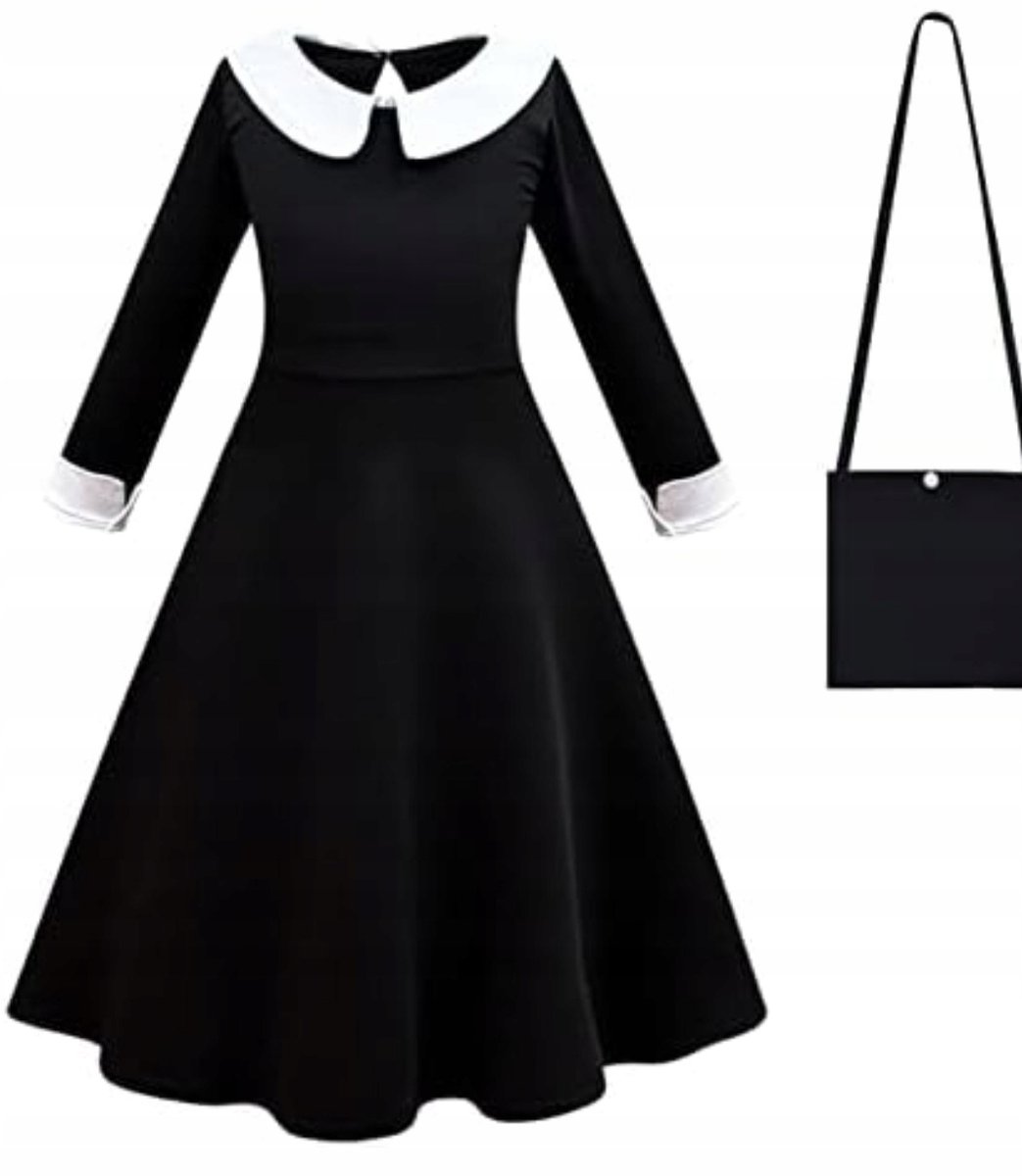 STRÓJ PRZEBRANIE KOSTIUM ADDAMS WEDNESDAY SUKIENKA 122 - 128 CM - inna ...