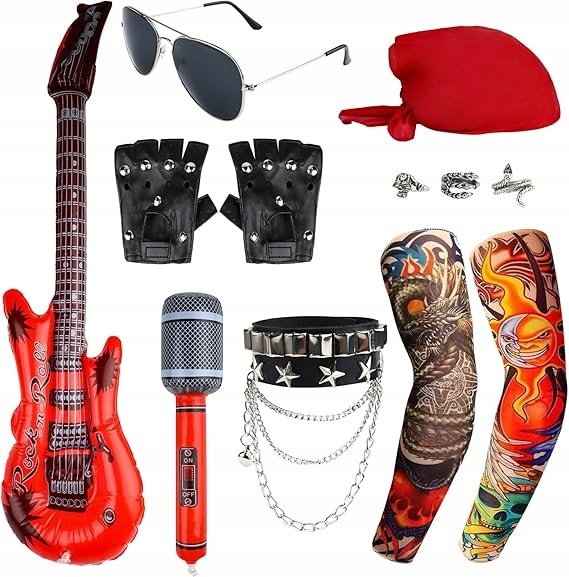 STRÓJ PRZEBRANIE RETRO ROCKMAN PIMP GANGSTER OKULARY GITARA LATA 70 80 ...