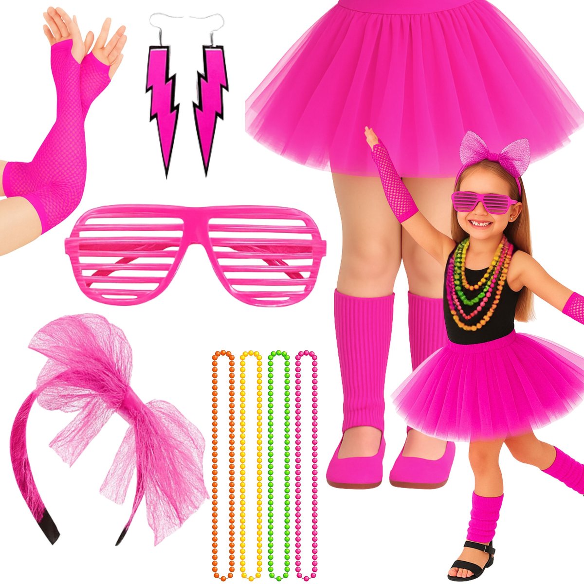 Strój Przebranie Spódnica Lata 80 90 Italo Disco Retro Neon 110 122 134 ...