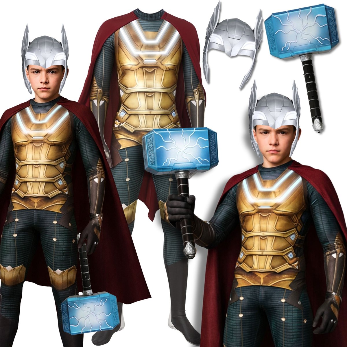Strój Przebranie Superbohatera Heros Bóg Nordycki Thor Zestaw 152 158 ...