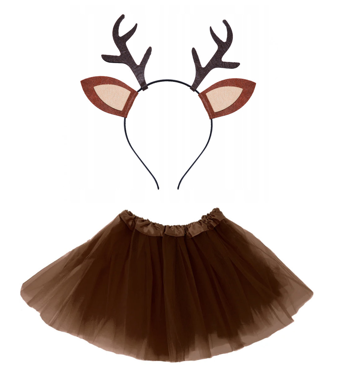 STRÓJ RENIFER JELEŃ OPASKA Z ROGAMI + SPÓDNICZKA TIULOWA TUTU BRĄZ ...