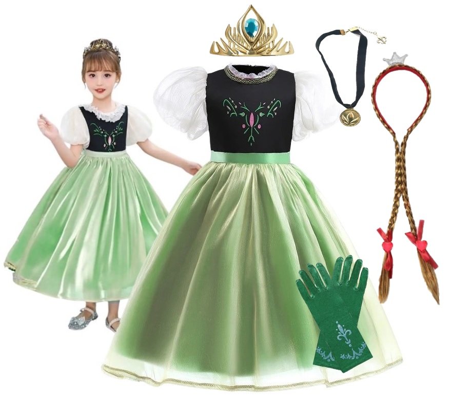 Strój Sukienka Anna Kraina Lodu Bufiaste Rękawy Korona 152/158 Cm (150) Zestaw - Hopki ...