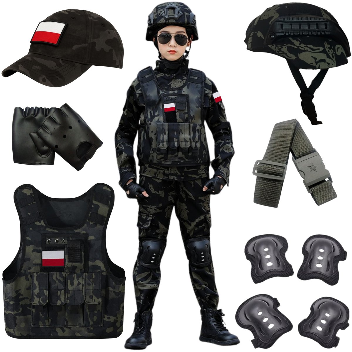 Strój Żołnierza Mundur Wojskowy Dziecięcy Moro Na Bal Karnawał 7W1 158 ...