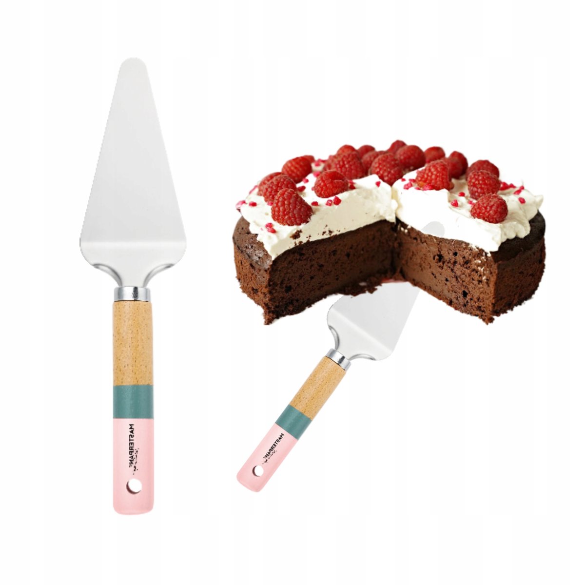 Stylowa łopatka do tortu MASTERPAN z drewnianą rączką, różowo-niebieska - inna (Inny) | Sklep ...
