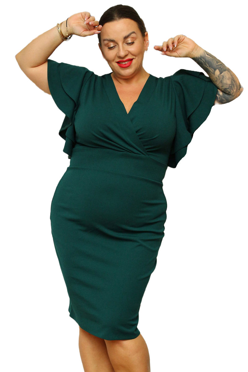 Sukienka Aisza Ołów. Ozdobny Rękaw B.Zieleń 54/56 Plus Size - KARKO ...