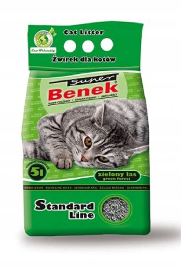 SUPER BENEK STANDARD LINE BENTONITOWY ŻWIREK DLA KOTA ZIELONY LAS 5L ...