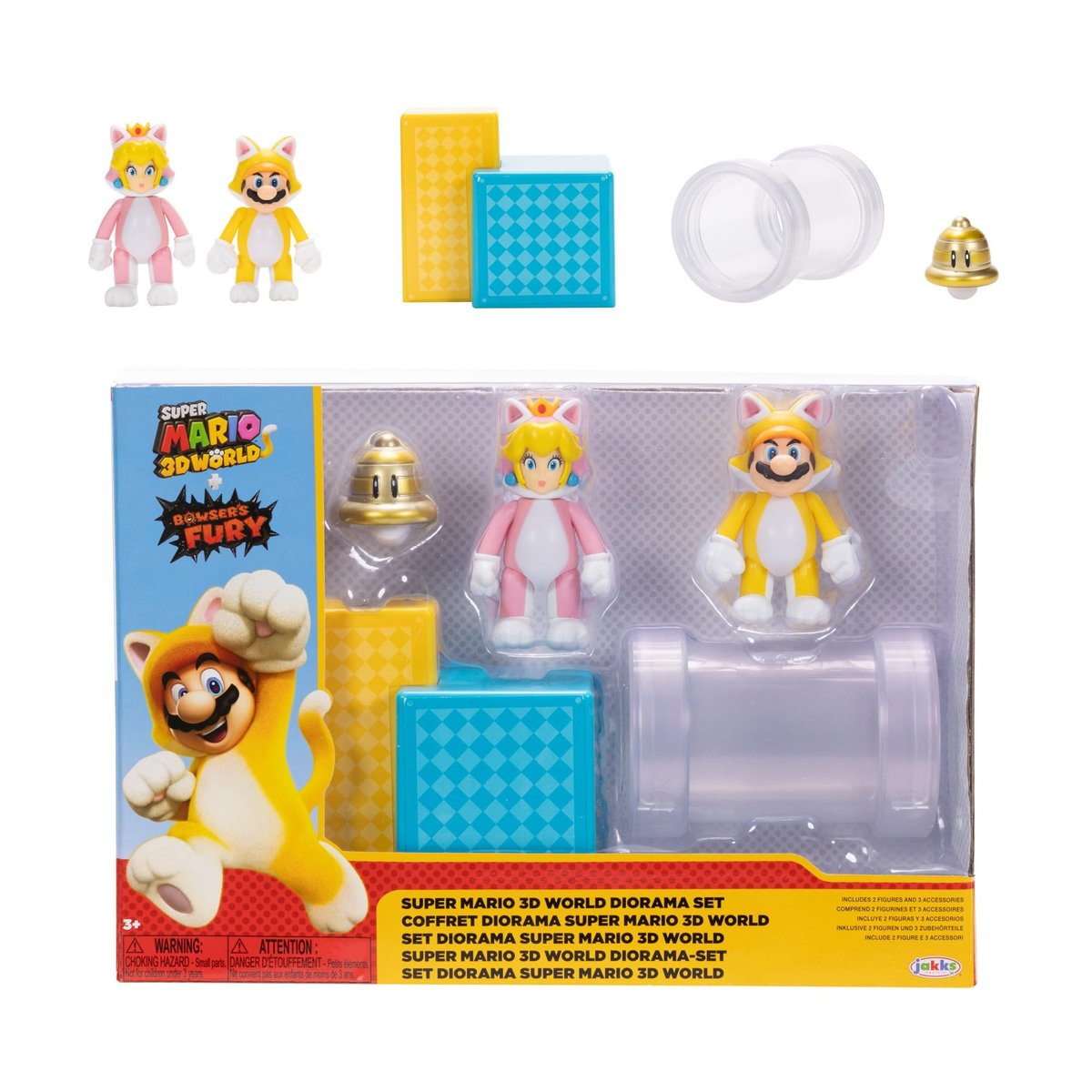 SUPER MARIO Nintendo 2.5" Figurki akcji 3D World Diorama zawiera Cat ...