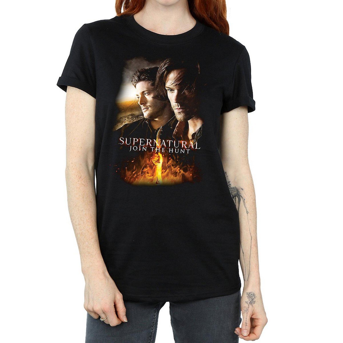 Supernatural Damska Bawełniana Koszulka Typu Boyfriend Z Płonącym ...