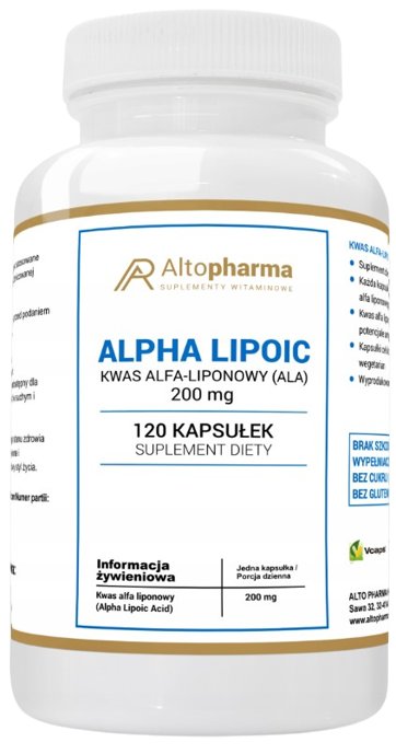 Suplement diety, AltoPharma, Kwas Alfa Liponowy (ALA) 200mg, 120 kaps ...
