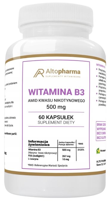 Suplement diety, AltoPharma, Witamina B3 500mg Niacyna (PP), 60 kaps ...