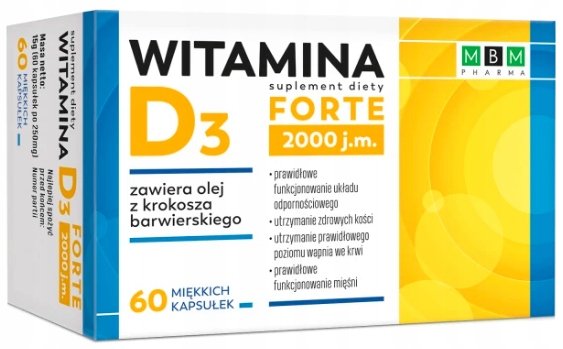 Suplement diety, MBM Witamina D3 Forte 2000 j.m kości, 60 kaps. | Sklep EMPIK.COM
