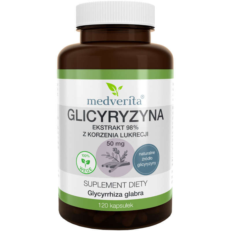 Suplement diety, MEDVERITA Glicyryzyna 50mg Lukrecja Korzeń 120 kaps ...