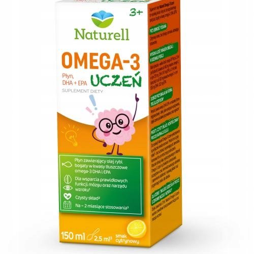Suplement diety, Naturell Omega 3 Uczeń Płyn Smak Cytrynowy 150 ml | Sklep EMPIK.COM