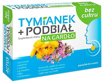 Suplement diety, Tymianek i podbiał na gardło chrypka bez cukru, 16 past. | Sklep EMPIK.COM
