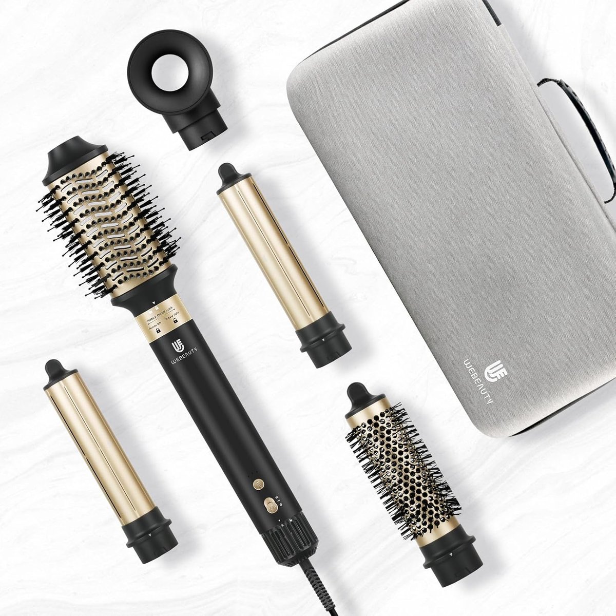 SUSZARKA WE BEAUTY 5W1 AIR STYLER 1400W COANDA JONIZACJA CZARNO-ZŁOTA ...