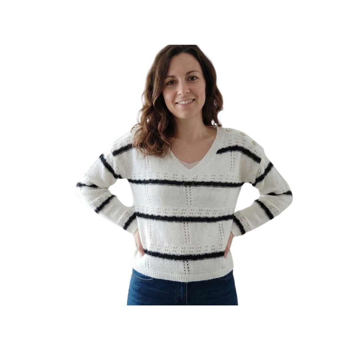 Sweter damski Only Bernice azurowy biały klasyczny w serek-S - Inna ...