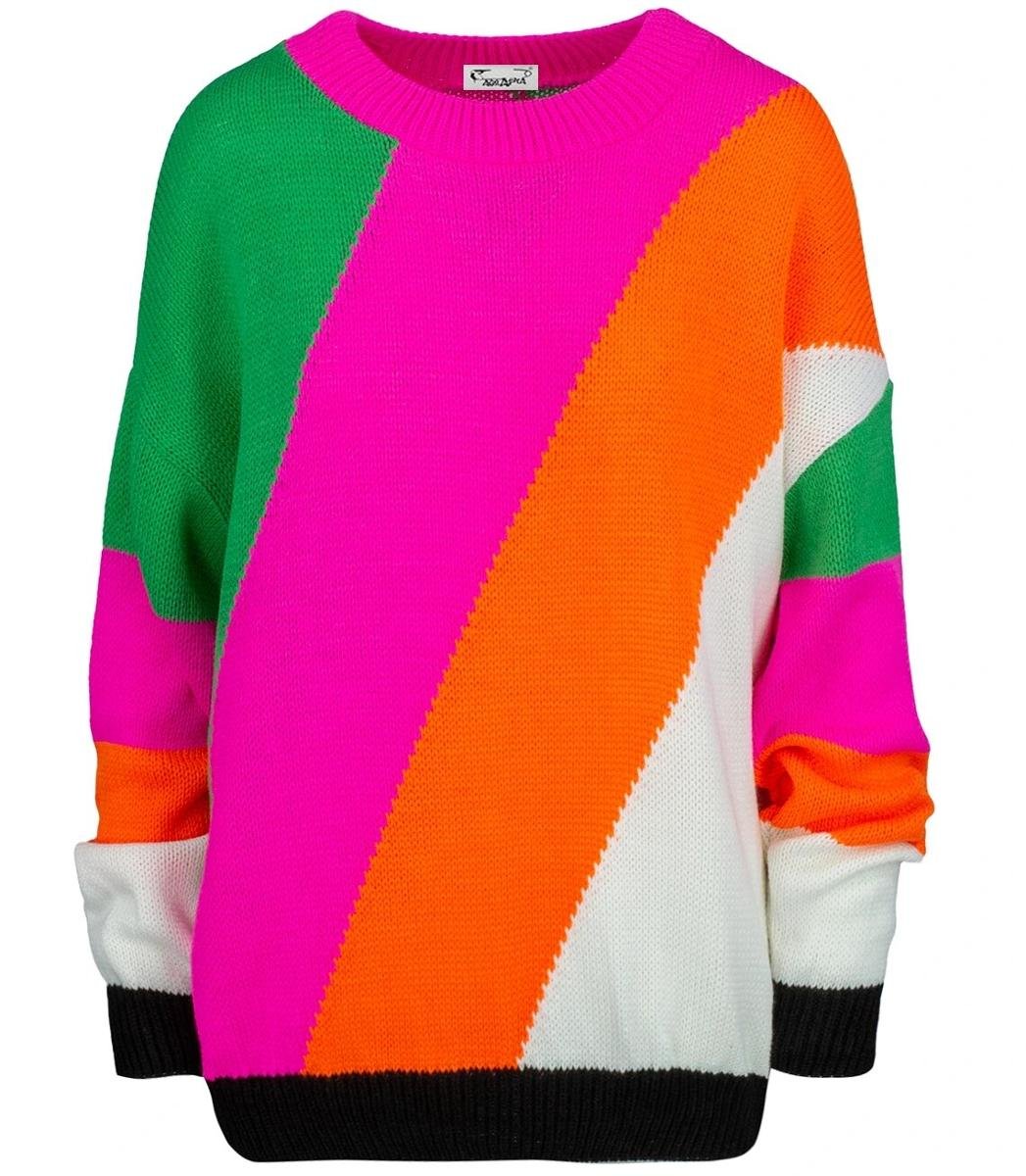 Sweter damski w kolorowe skośne pasy LINDA - Agrafka | Moda Sklep EMPIK.COM