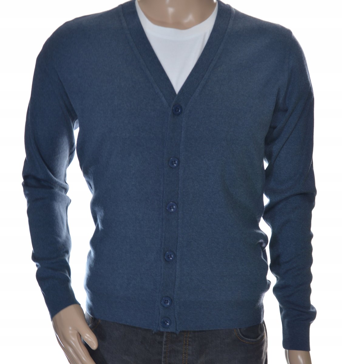 Sweter męski rozpinany kardigan na guziki w szpic wełniany z wełny XL ...